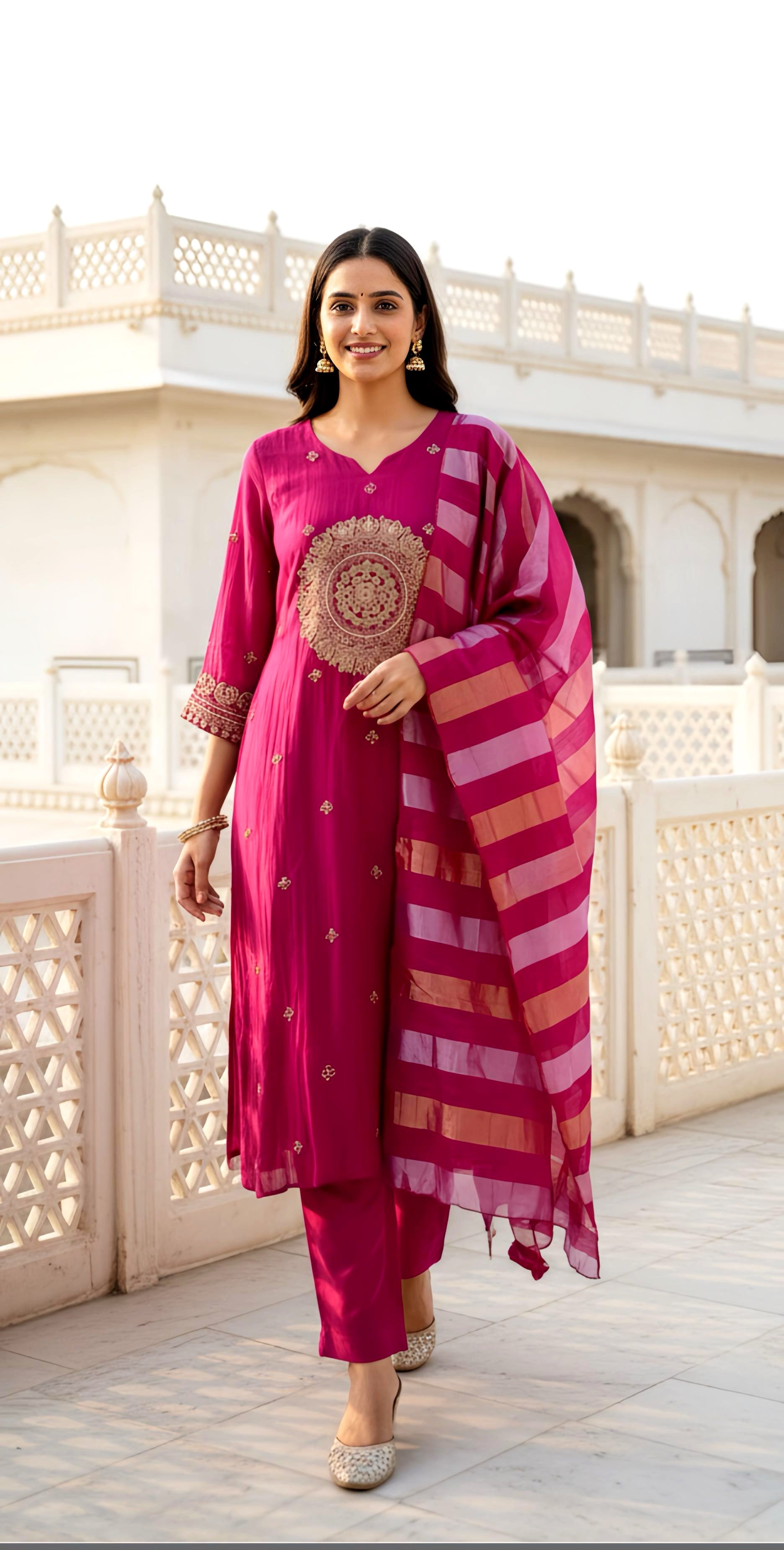 A-Line Traditional Suit with Hand Embroidery & Banarsi Dupatta – House ...